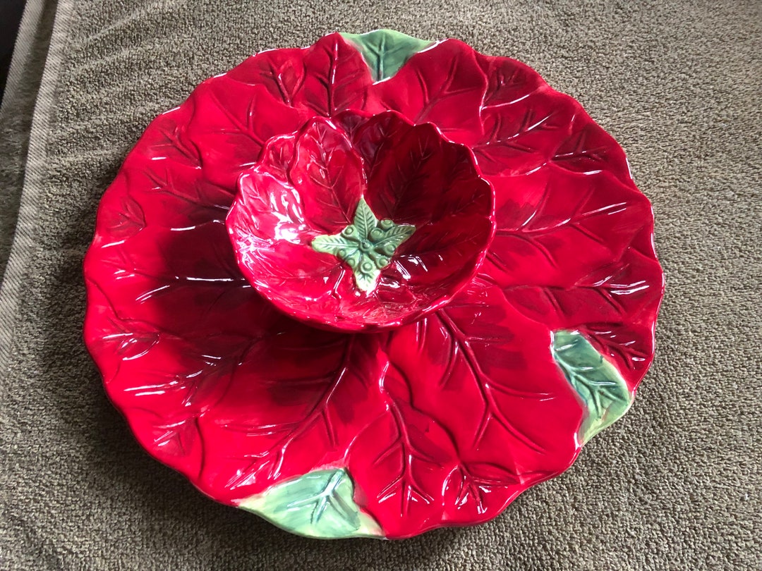Poinsettia Large Chip and Dip Plate - Etsy