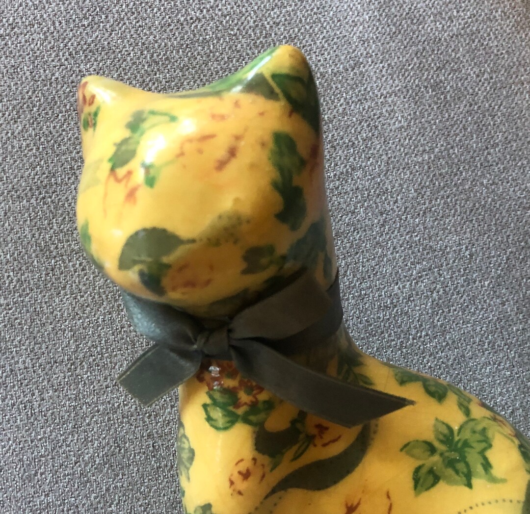 Fabric Covered Ceramic Cat Art Object - Etsy