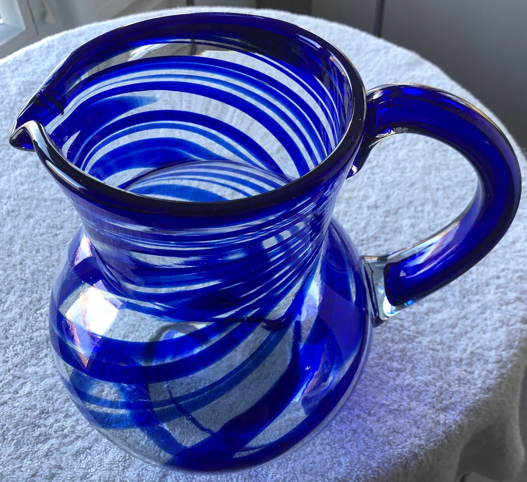 Blue Swirl Glass Pitcher - Etsy