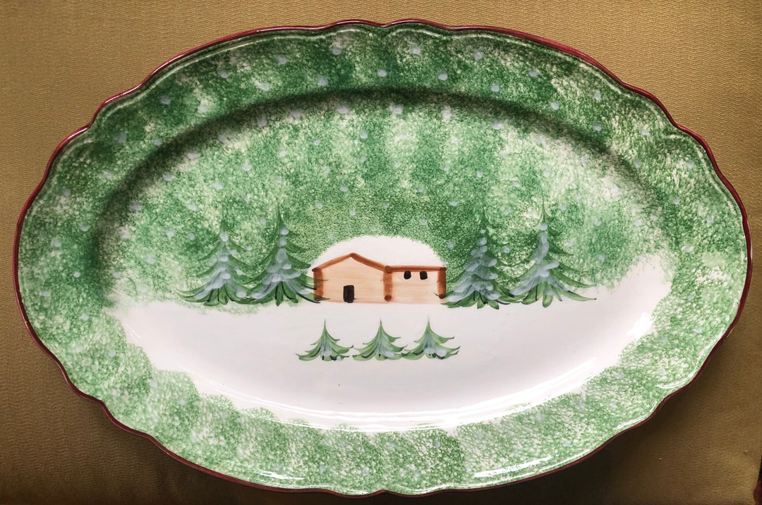 The Cellar Large Oval Platter With Cabin in the Snow - Etsy
