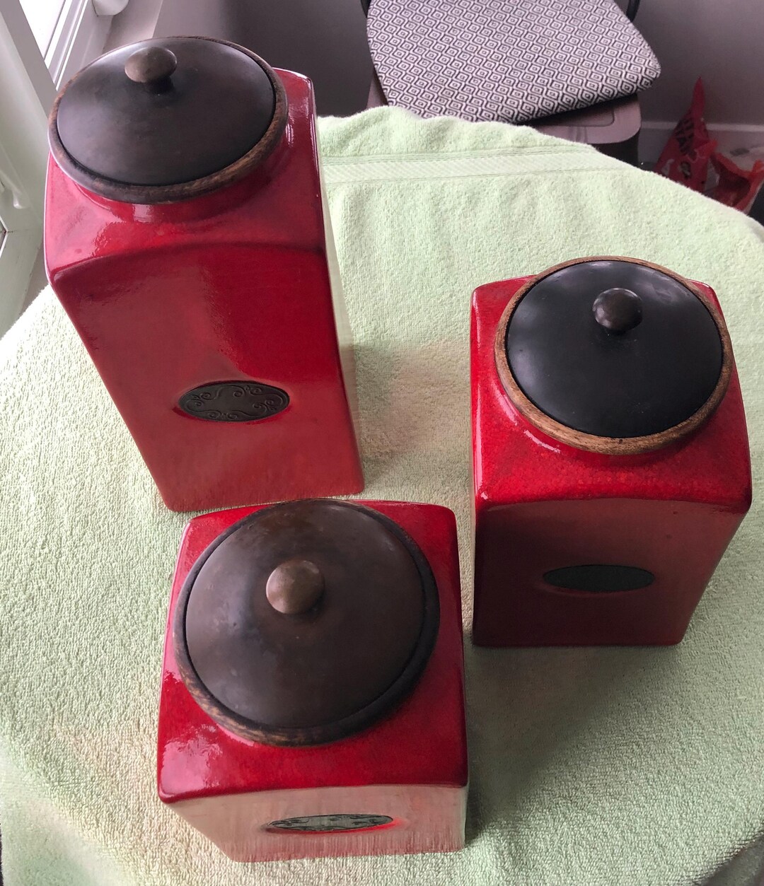 Earthenware 3 Piece Bright Red Canister Set. India - Etsy