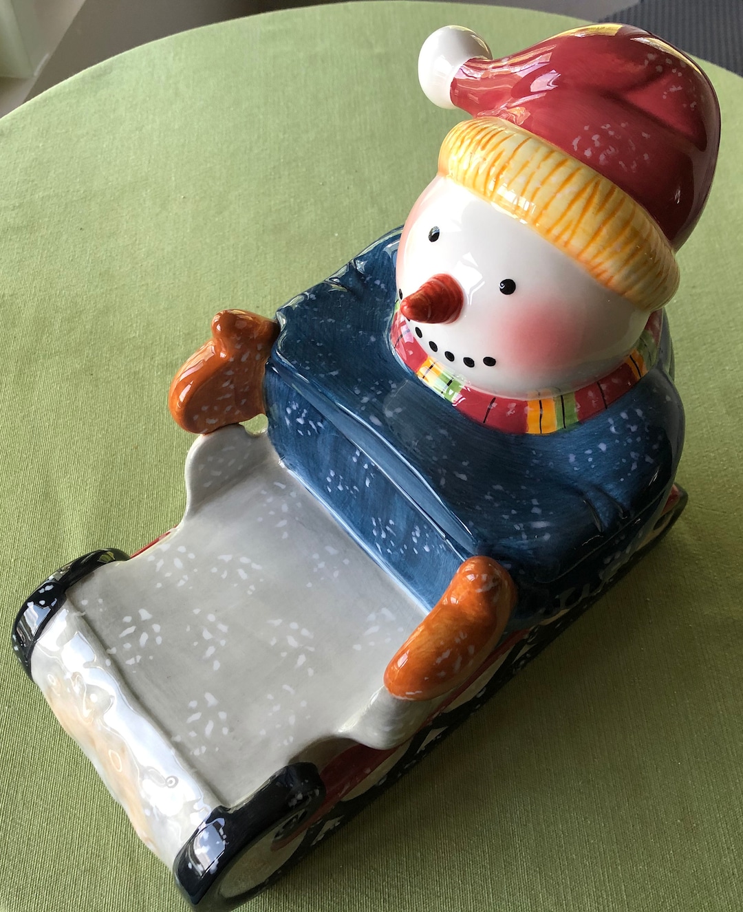 Snowman on Sled Ceramic Cookie Jar - Etsy