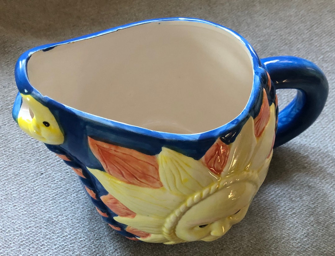 Sunburst Ceramic Pitcher in Relief - Etsy