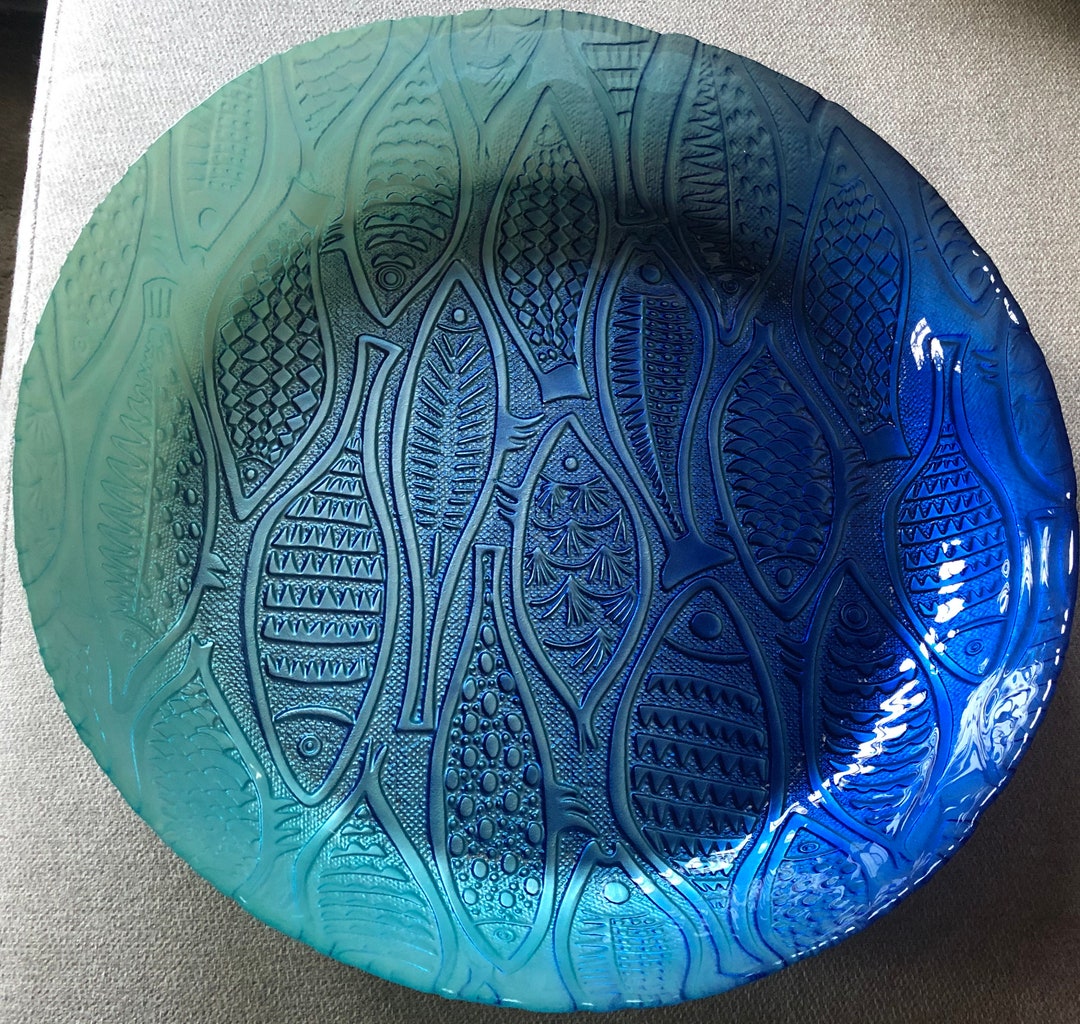Blended Blues Round Glass Fish Platter - Etsy
