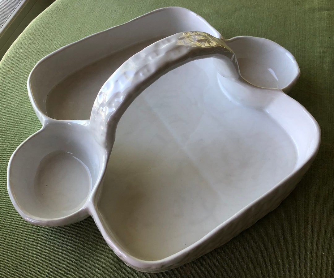 Basket Weave Ceramic Snack Tray With Handle, Portugal - Etsy