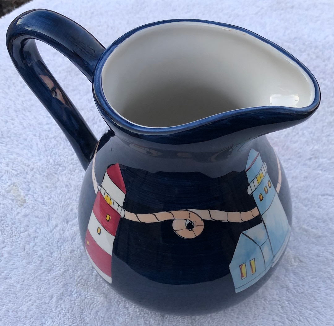 Lighthouse Hand-painted Ceramic Pitcher - Etsy