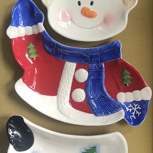 Large 3 Piece Ceramic Server Snowman - Etsy
