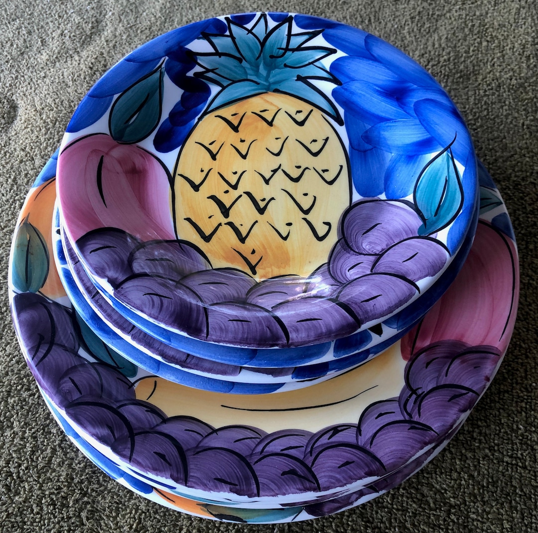 Pier 1 Hand Painted Pineapple Dish Set, Italy (4 Dinner, 4 Salad) - Etsy