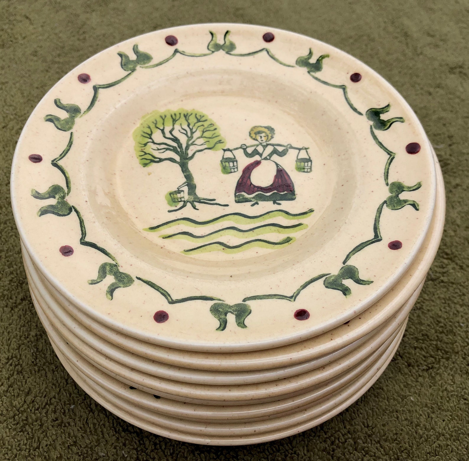 Poppytrail Snack/bnb Plates (10), Woman Carrying Water Buckets - Etsy