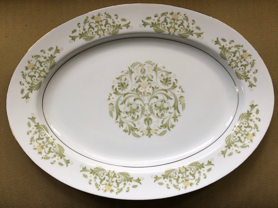 Cotillion Golden Scroll Large Green Oval Platter - Etsy