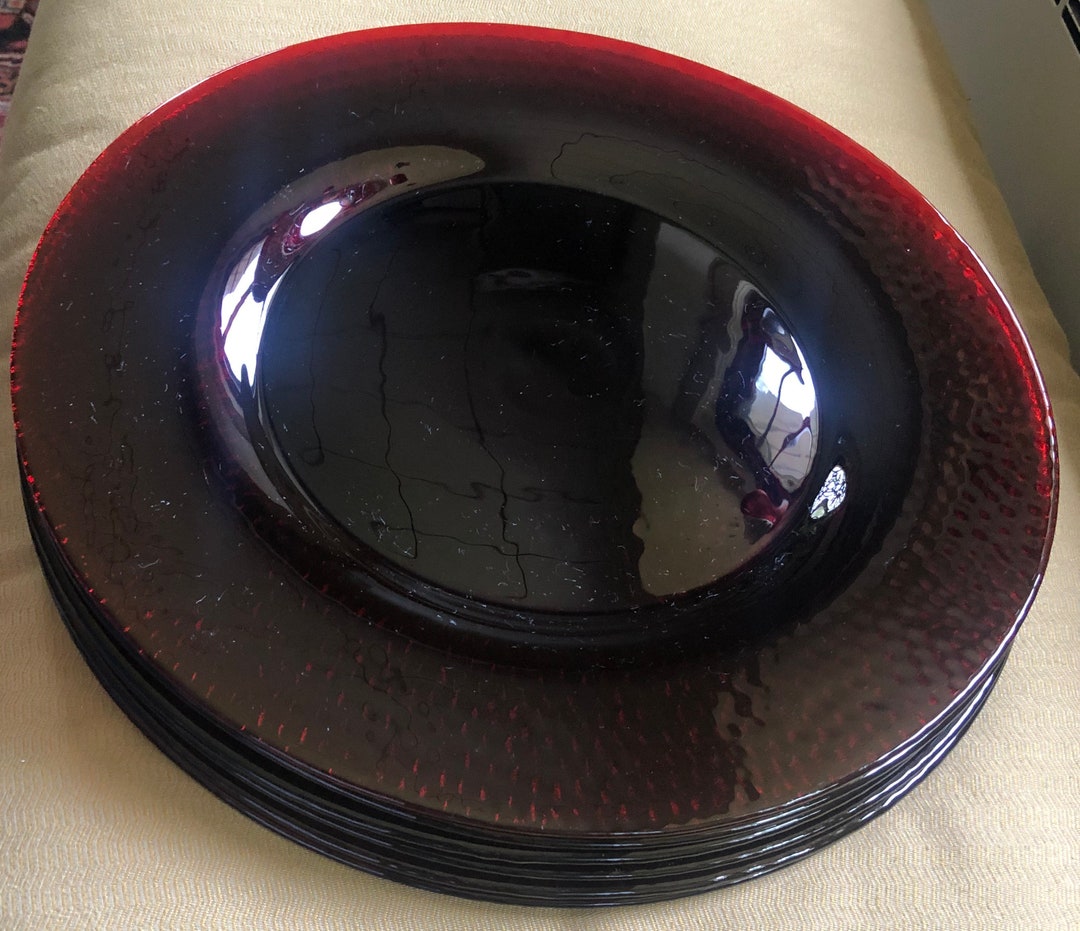 Large Ruby Red Glass Plates 6 - Etsy