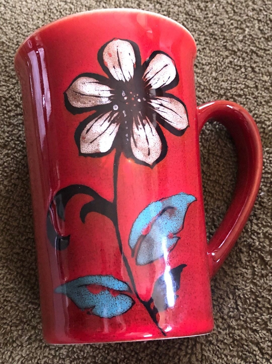Home Essentials Red Mug With Daisy - Etsy