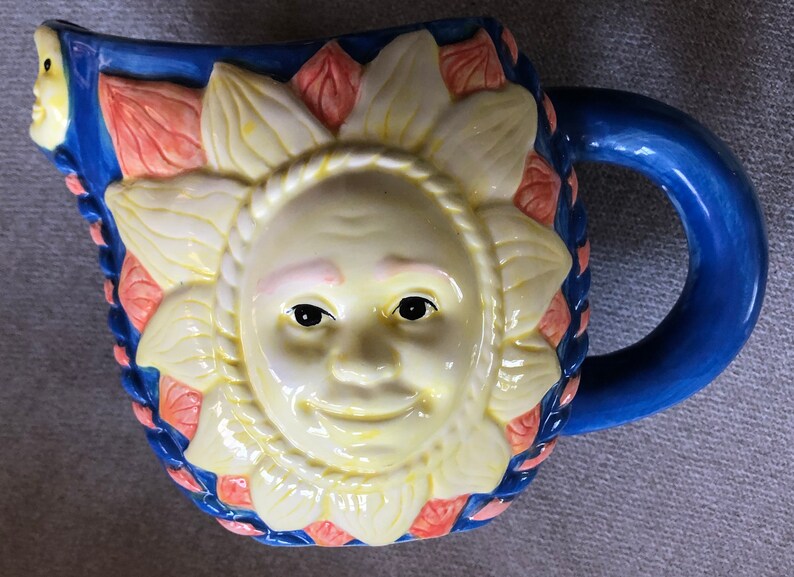 Sunburst Ceramic Pitcher in Relief - Etsy