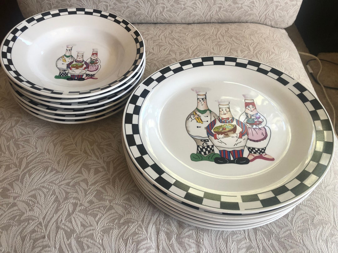 Fat Bottle Shaped Chefs Cross-hatched Dinner and Salad/soup Bowls (6 ...