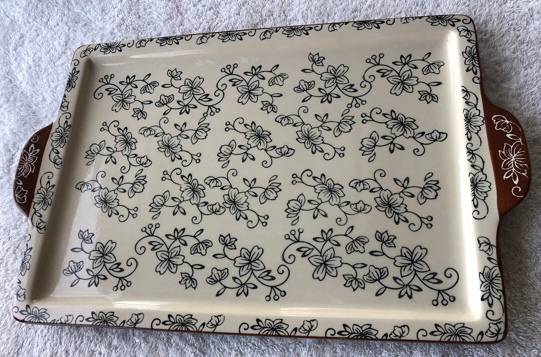 Temp-tations Rectangular Ceramic Serving Tray With Handles - Etsy
