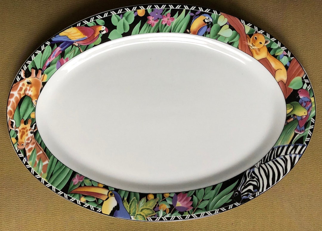 Jungle Scene With Giraffe Oval Platter, Magic Jungle - Etsy
