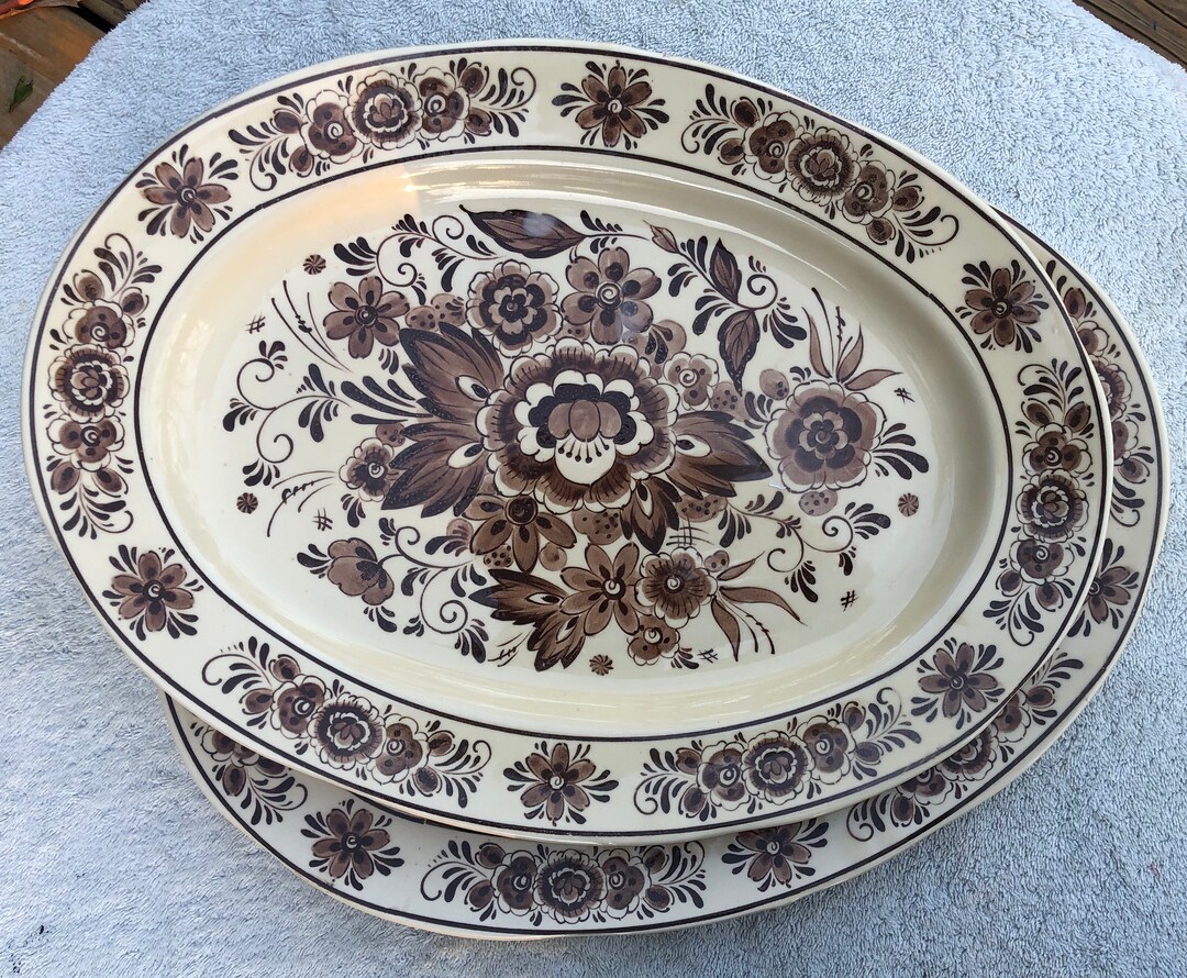 Yellow/brown Floral Pattern Oval Platters (2) - Etsy