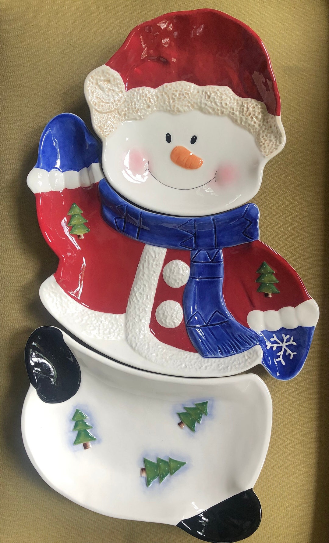 Large 3 Piece Ceramic Server Snowman - Etsy