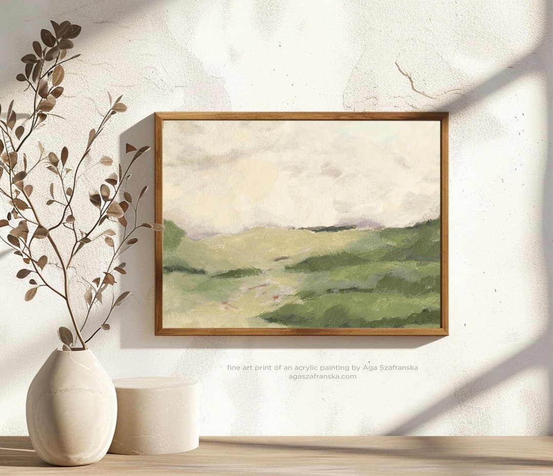 Abstract Meadow Painting Print Green Neutral Beige Nature Art Modern ...