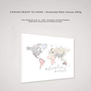 World Map Wall Art, ADVENTURE AWAITS MAP Art Print, Pastel Map of the ...