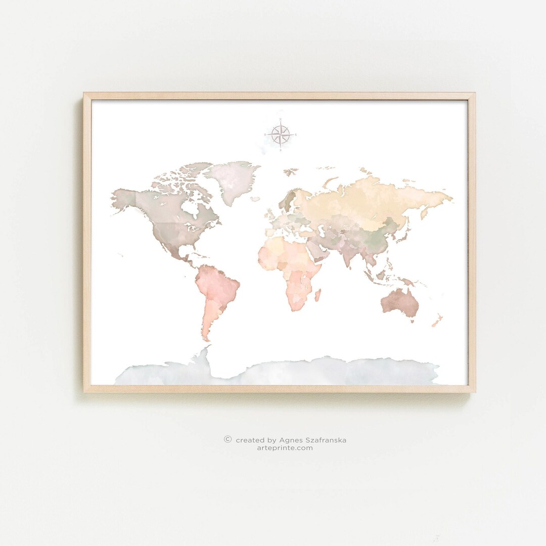 World Map Art Print, Pastel World Map Wall Art, Map of the World, Kids ...
