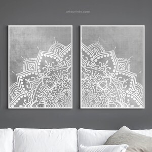 Gray Mandala Wall Art Set: Boho Giclee Prints, 2 Piece Canvas or Paper ...