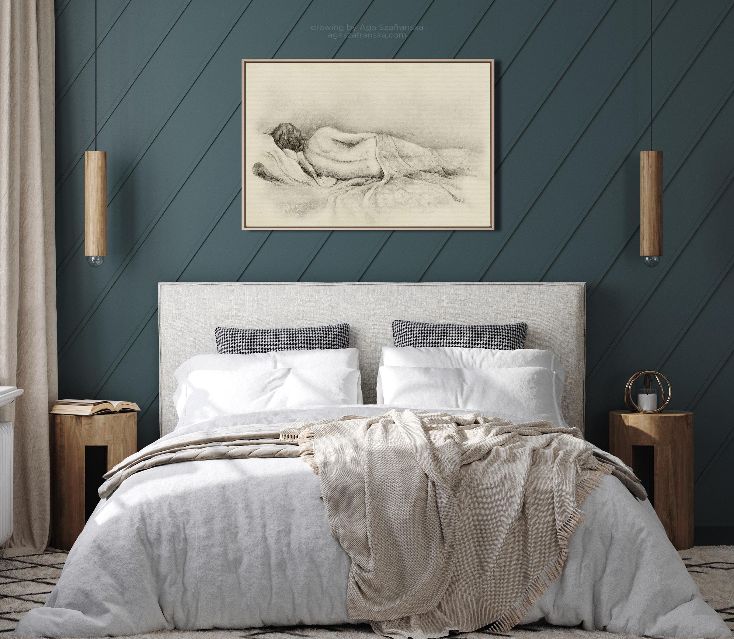 Sleeping Woman Charcoal Drawing, Minimalist Sensual Feminine Art Print ...
