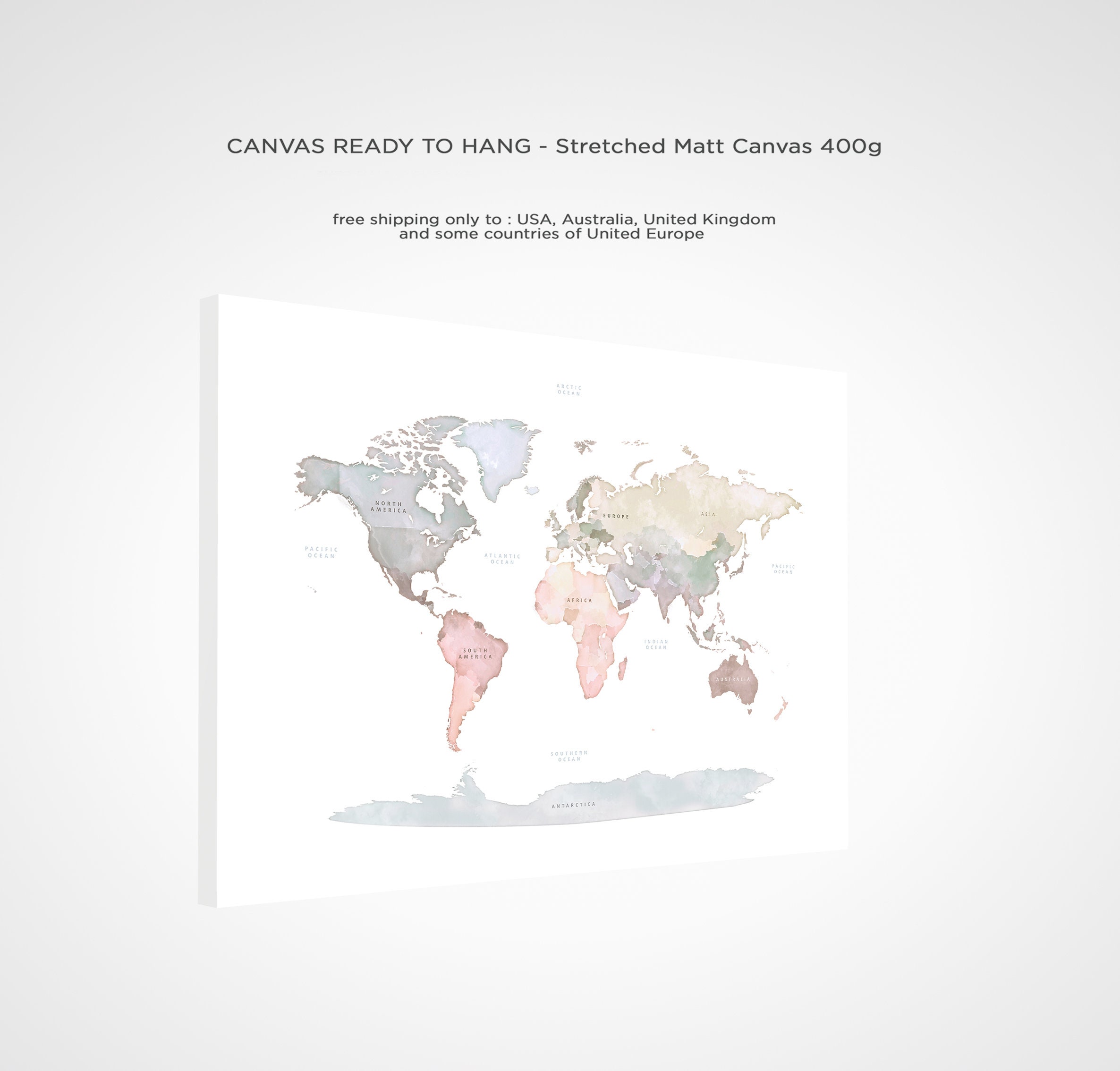 Pastel World Map With Continents Names World Map Wall Art - Etsy Canada