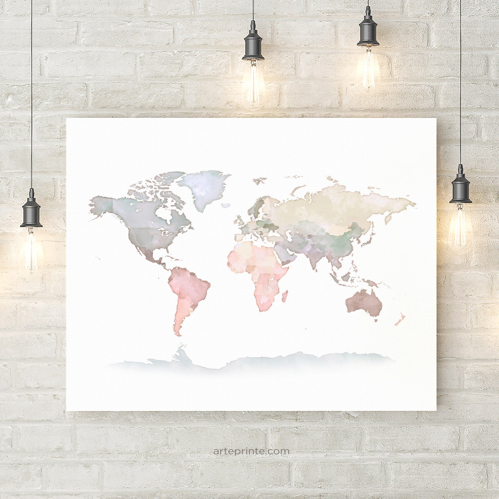 World Map Art Print Pastel Wall Art Baby Nursery Decor - Etsy