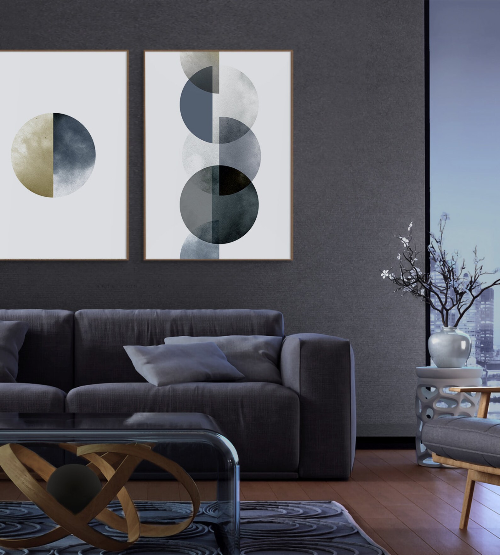 Abstract Circles Art Print Set: Minimalist Geometric Giclee Wall Decor ...
