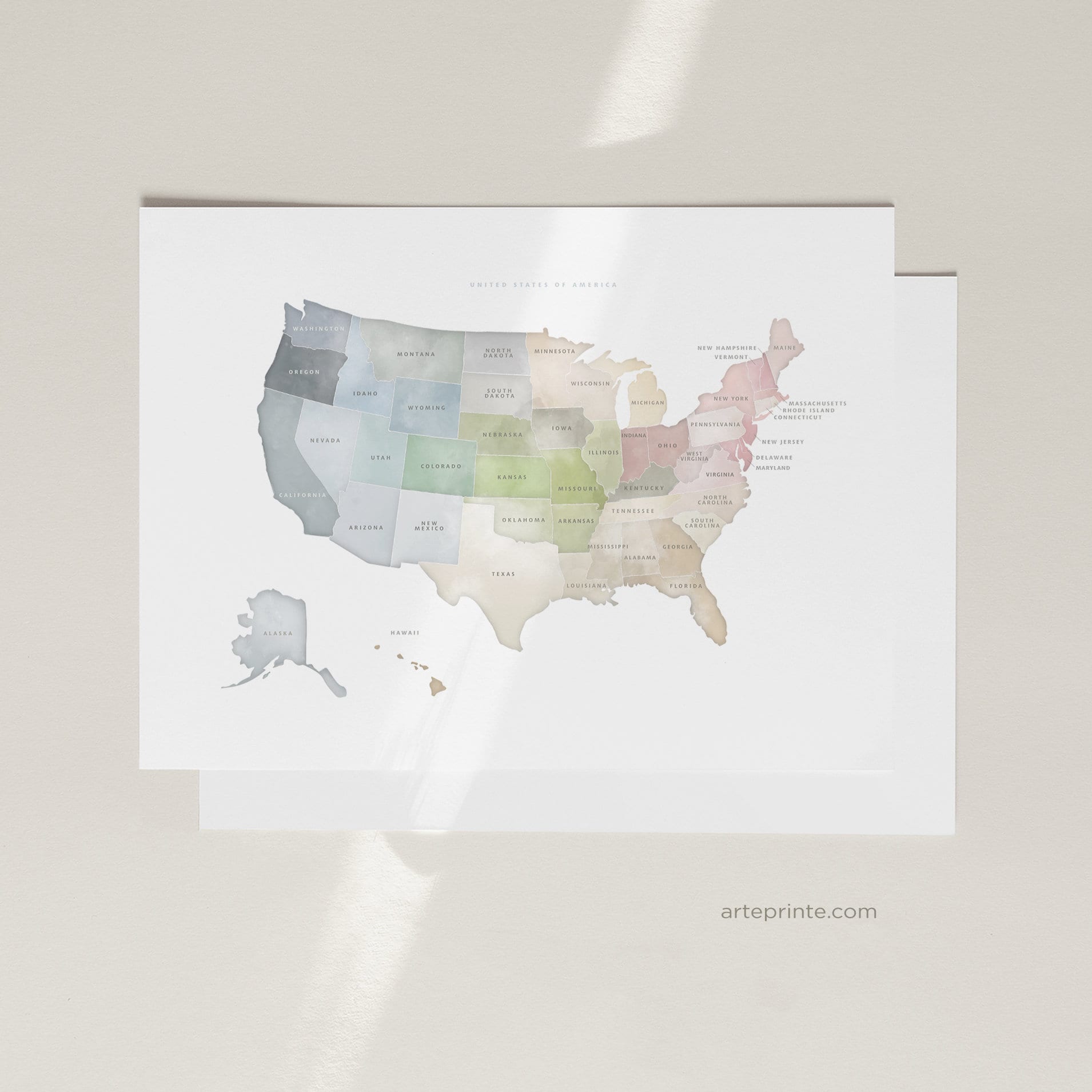 US Map Print Pastel Us Map Wall Art USA Map Art mit State | Etsy