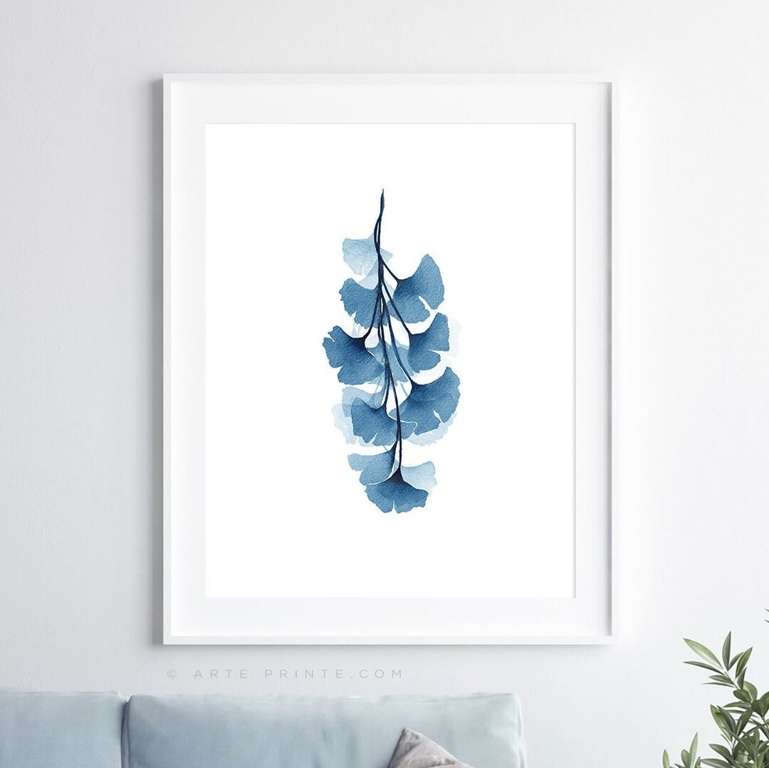 Ginkgo Print Blue Ginkgo Branch With Leaves Modern Botanical - Etsy