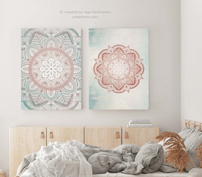 Mandala Wall Art Set of 2 Prints Boho Living Room Wall Decor | Etsy