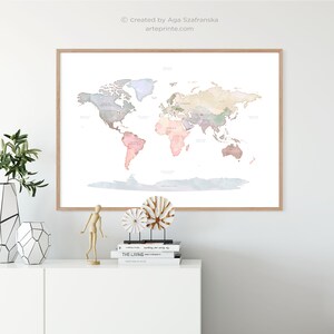 Pastel World Map With Continents Names, World Map, Wall Art, Art Print ...