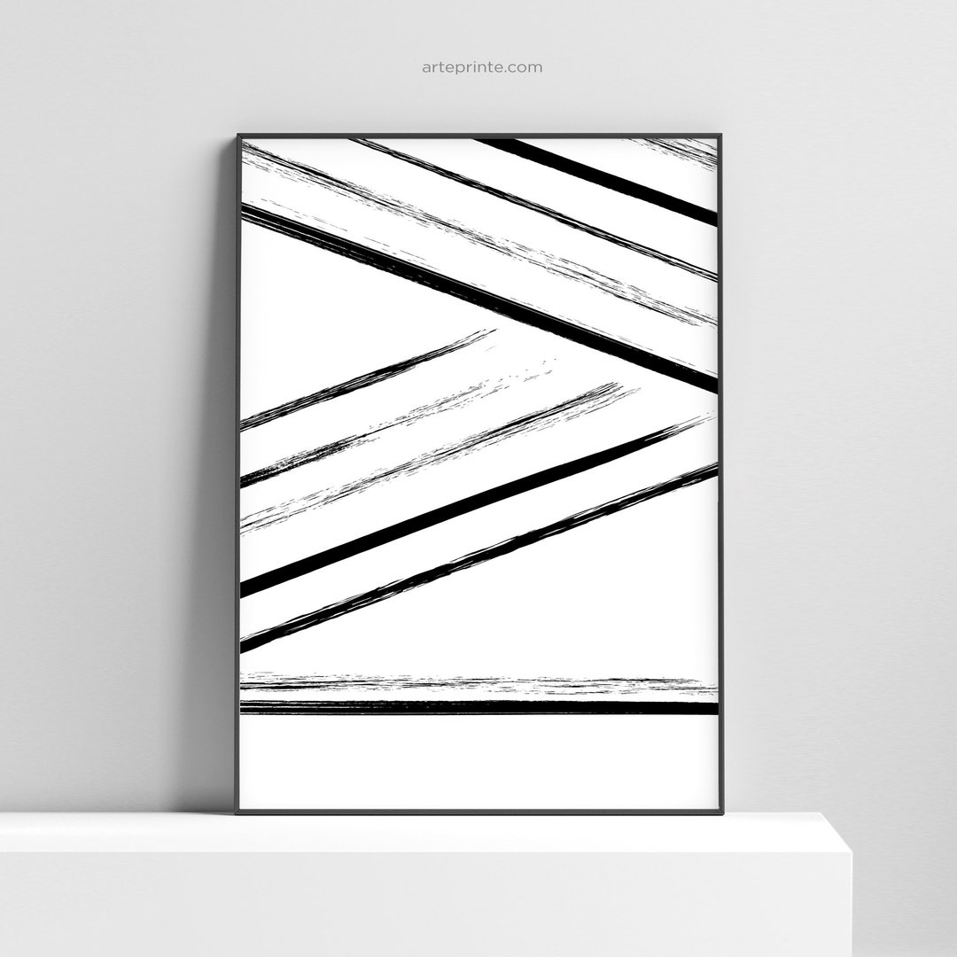 Abstract Lines Print, Black Straight Lines, Black and White Minimalist ...
