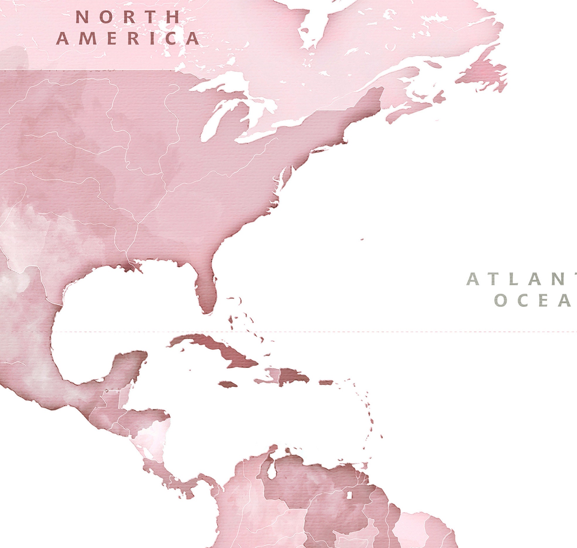 Pink World Map Wall Art With Continents Names Pink Gray World | Etsy UK