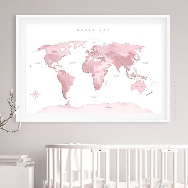 Pink World Map - Etsy