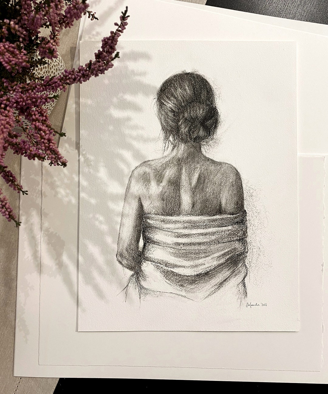 Original Artwork, Woman Drawing, Figure Sketch, Charcoal on Cotton Art ...