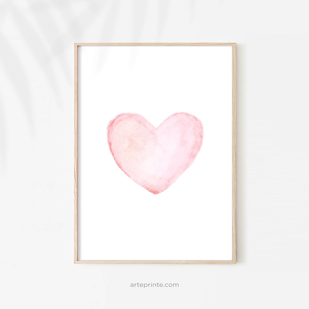 Pink Heart Wall Art, Watercolor Art Print, Blush Pink Heart Painting ...