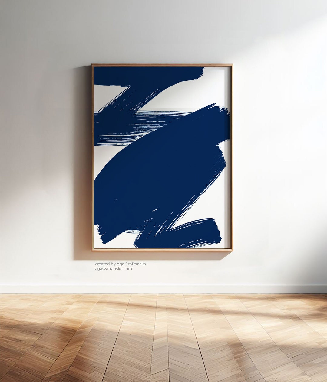 Navy Blue Abstract Painting Bold Lines, Wall Art Print, Navy Blue Brush ...