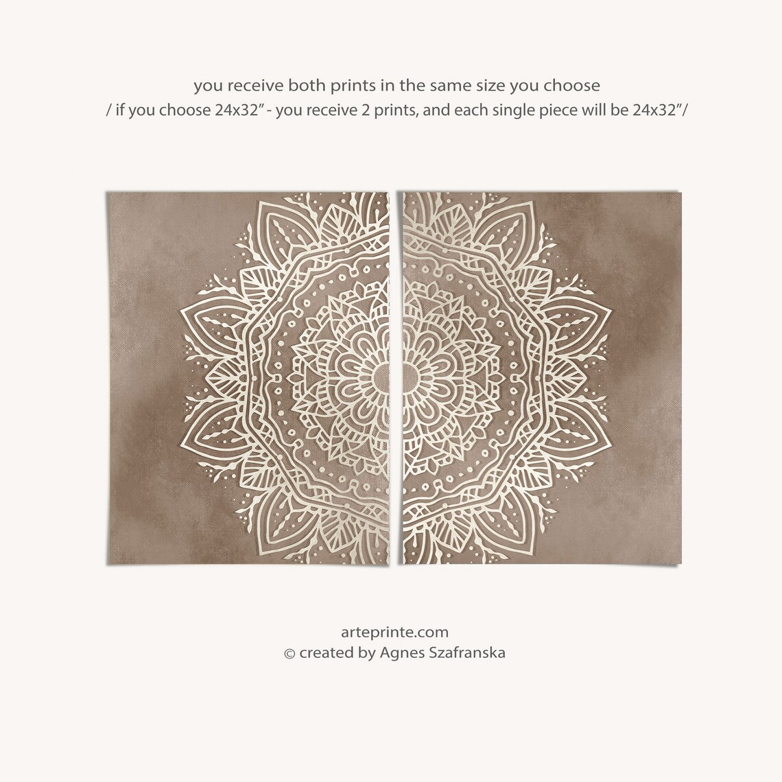 Beige Taupe Mandala Wall Art Set of 2 Prints Boho Home Decor - Etsy