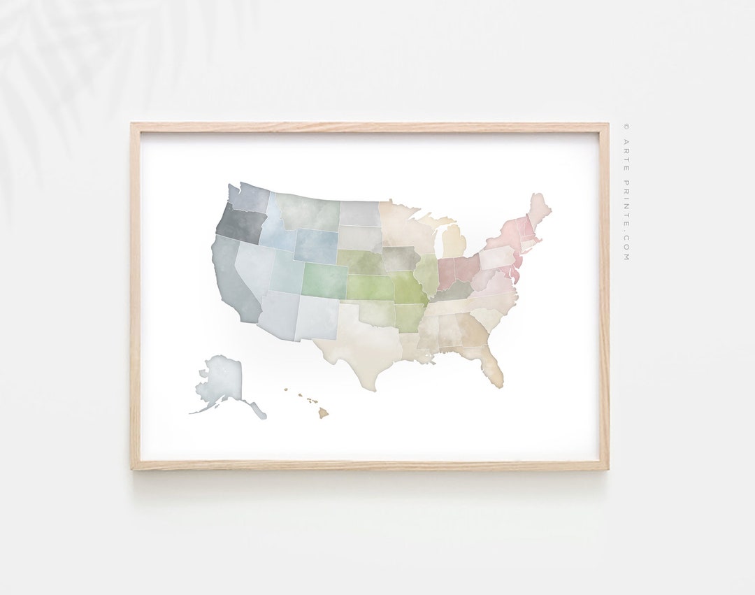 USA Map Print - Pastel Minimalist United States Map, Elegant Modern ...