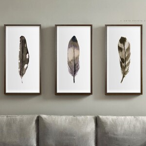 Feather Wall Art Set of 3 Prints, Watercolor Painting Feathers Prints ...