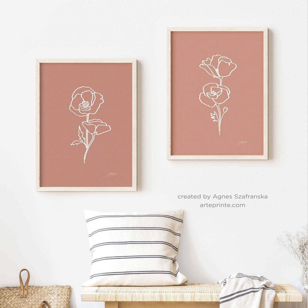 Flower Prints - Line Art, Minimalist Wall Art Set of 2 Prints, 2 Boho ...