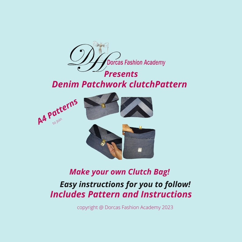 Denim Patchwork Clutch Bag, Sewing PDF Pattern and Tutorial - Etsy