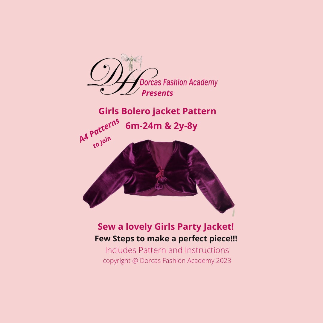 Girls Bolero Jacket PDF Sewing Pattern and Instructions 3m - 24m & 2-8 ...