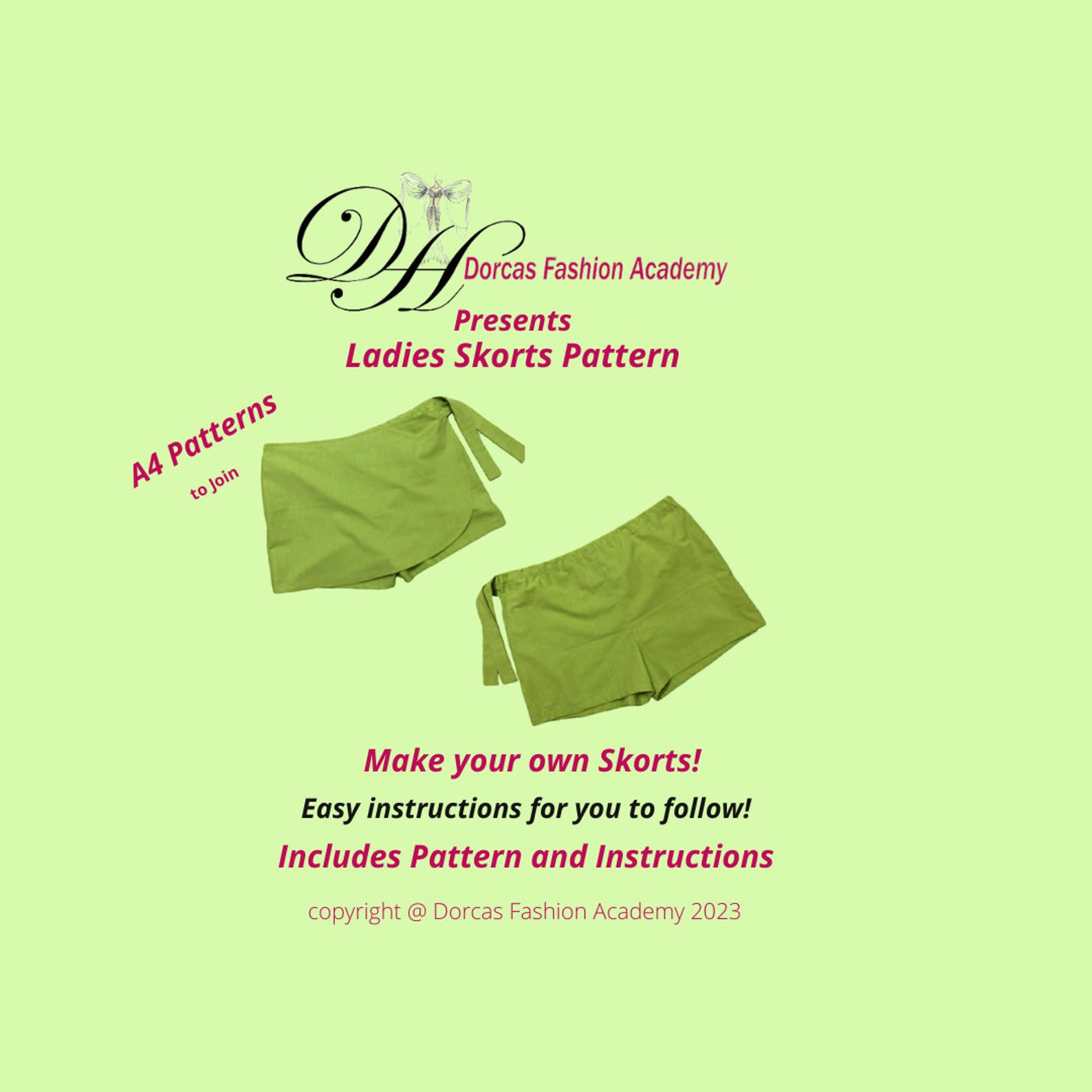 LADIES Skorts Sewing Pdf Pattern and Tutorial XXS to 3XL - Etsy