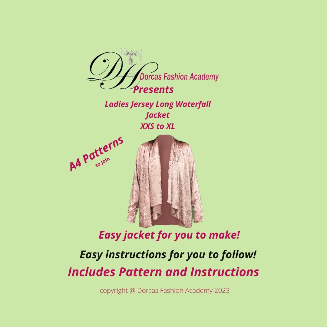 Ladies Long Waterfall Jacket Sewing PDF Sewing Pattern & Tutorial XXS ...
