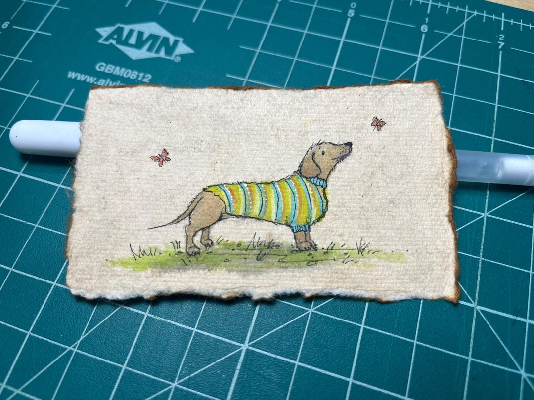 Blonde Dachshund Painting, Mini Dachshund Tiny Original Gouache ...