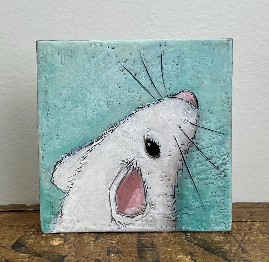 Mouse Art, Encaustic Mouse Rat Painting, Encaustic Painting, 4”x4 ...